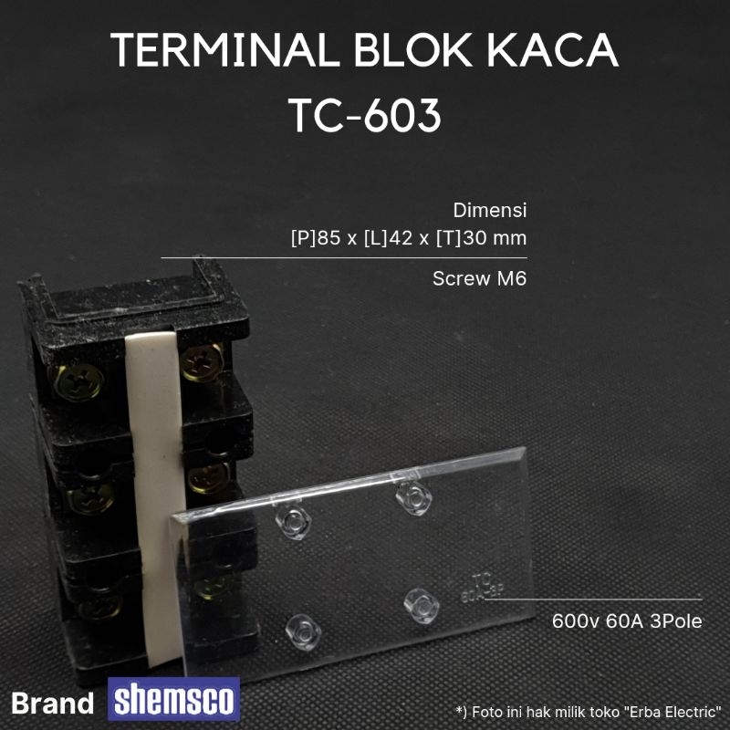Jual 60A 3P Shemsco TC-603 Terminal Blok Kaca Screw M6 | Shopee Indonesia
