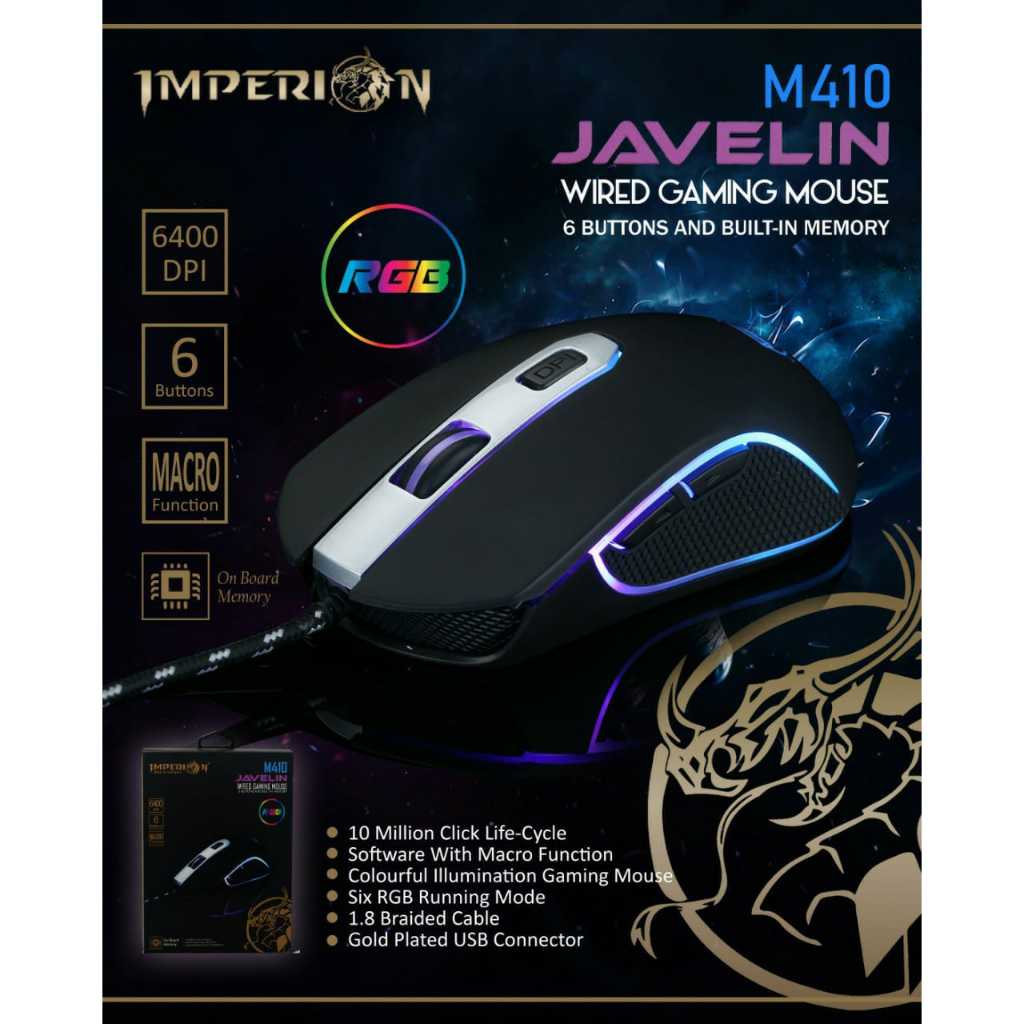 Jual M 410 Mouse Imperion Macro RGB Gaming M410 Javelin 4800dpi wire ...