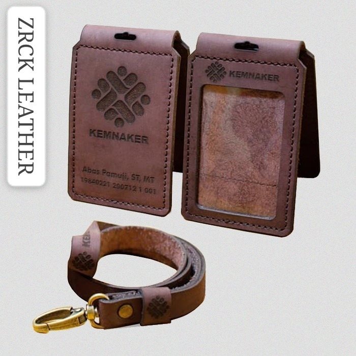 Jual Name tag ID card holder kulit sapi asli name tag lanyard tali id ...
