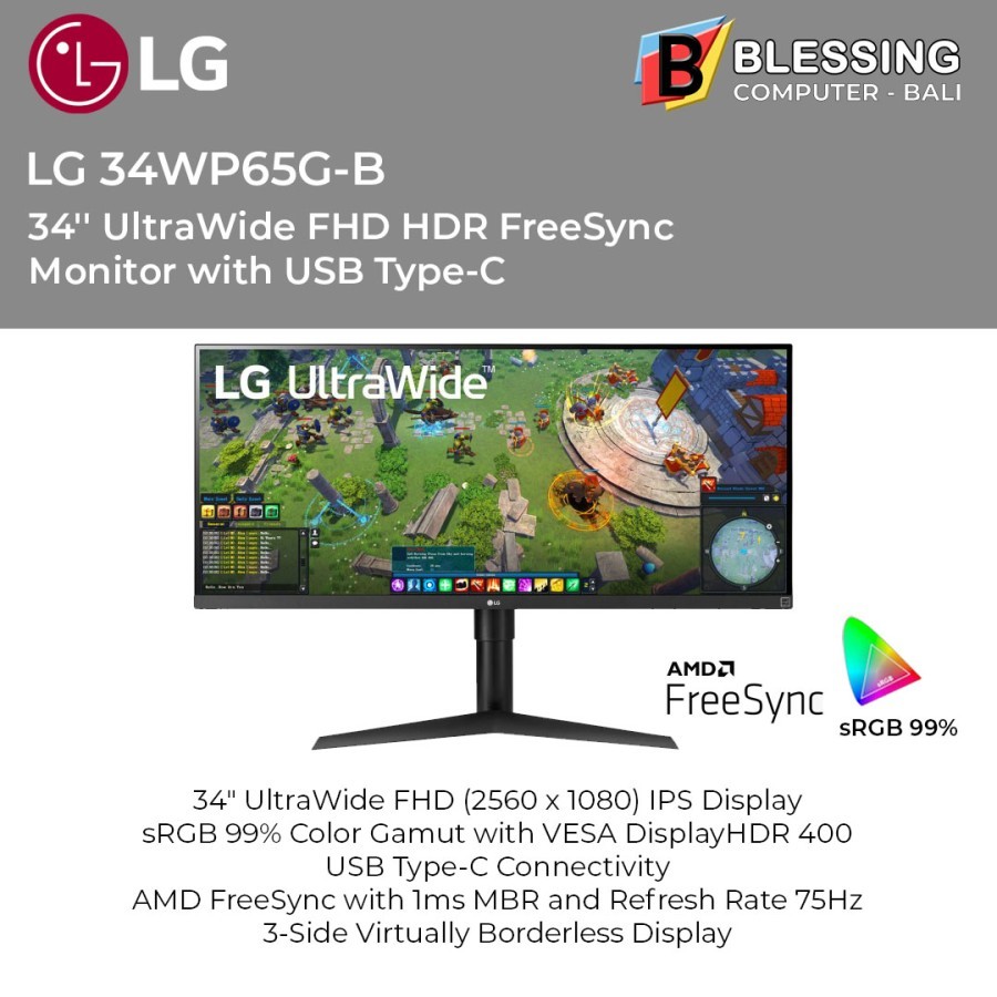 Jual Monitor LG 34WP65G-B UltraWide FHD HDR FreeSync USB C / LG ...