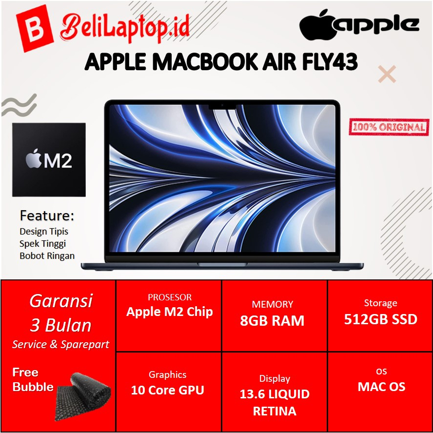 Jual Laptop Macbook Air M2 Chip 8GB 512GB SSD Midnight Blue | Shopee ...
