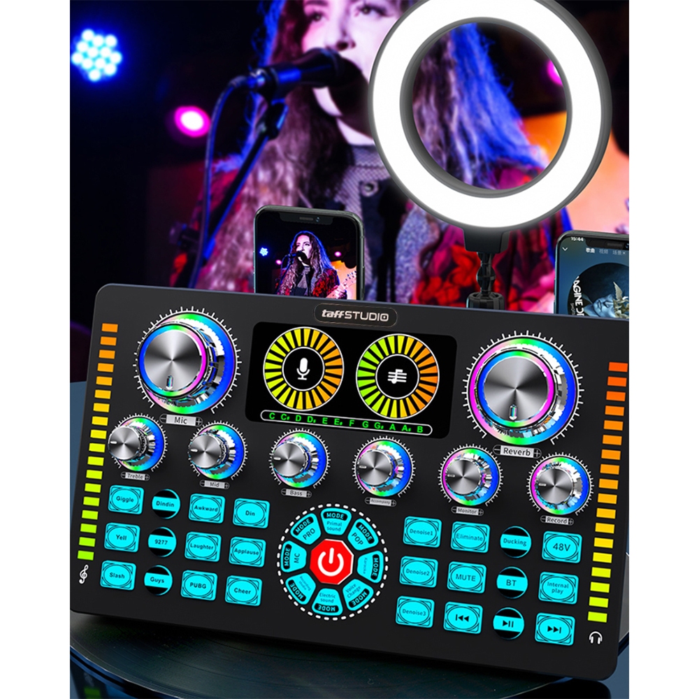 Jual TaffSTUDIO Mixer Audio External Sound Card Live Phantom Power 48V ...