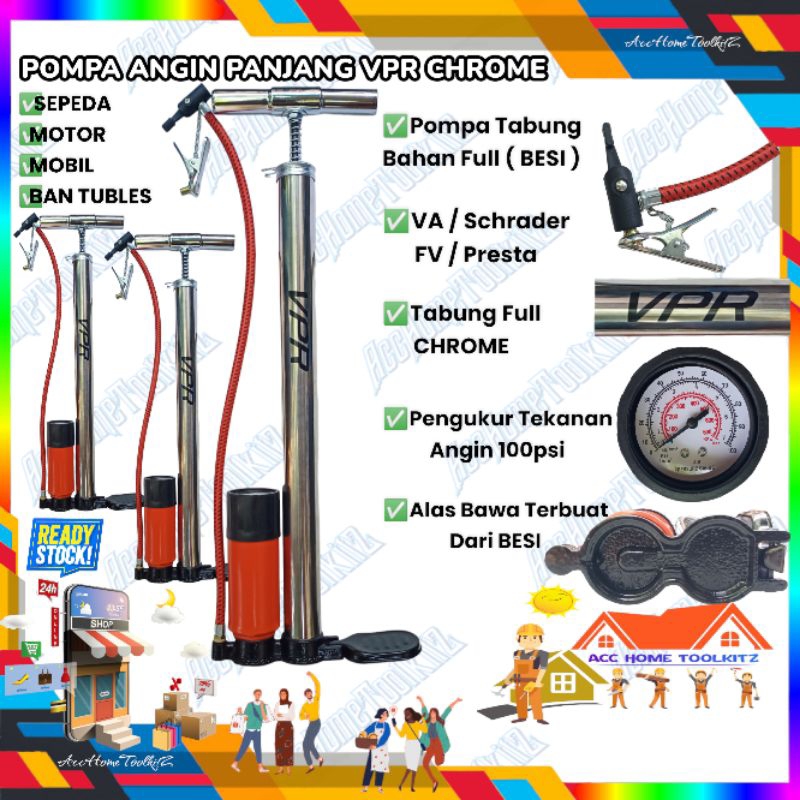 Jual Pompa Angin Tabung Panjang Meter Stainless Steel Chrome / Kompa ...