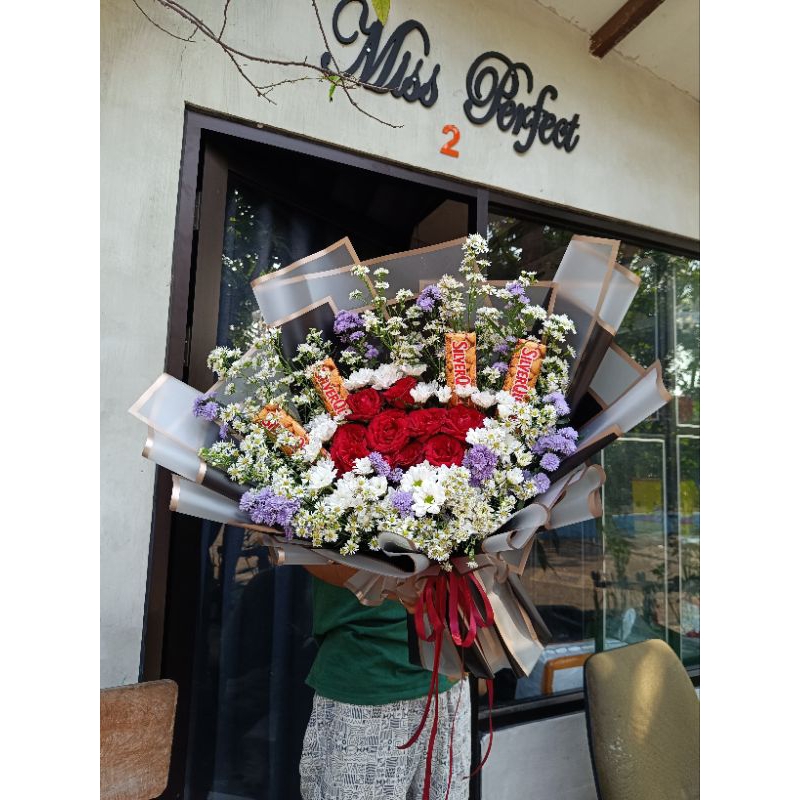 Jual buket bunga mawar asli segar fresh flower mix aster large + silver ...