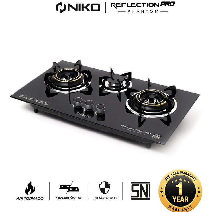 Jual Pro Phantom Kompor Gas Kaca 3 Tungku Reflection NIKO Pro Phantom / kompor tanam / kompor ...