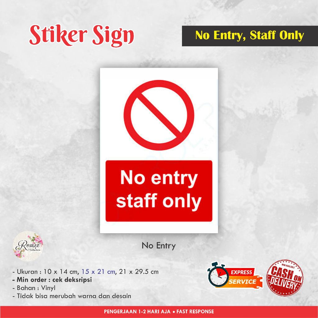 Jual STIKER SIGN NO ENTRY STAFF ONLY VINYL / STIKER PERINGATAN / SIGN ...