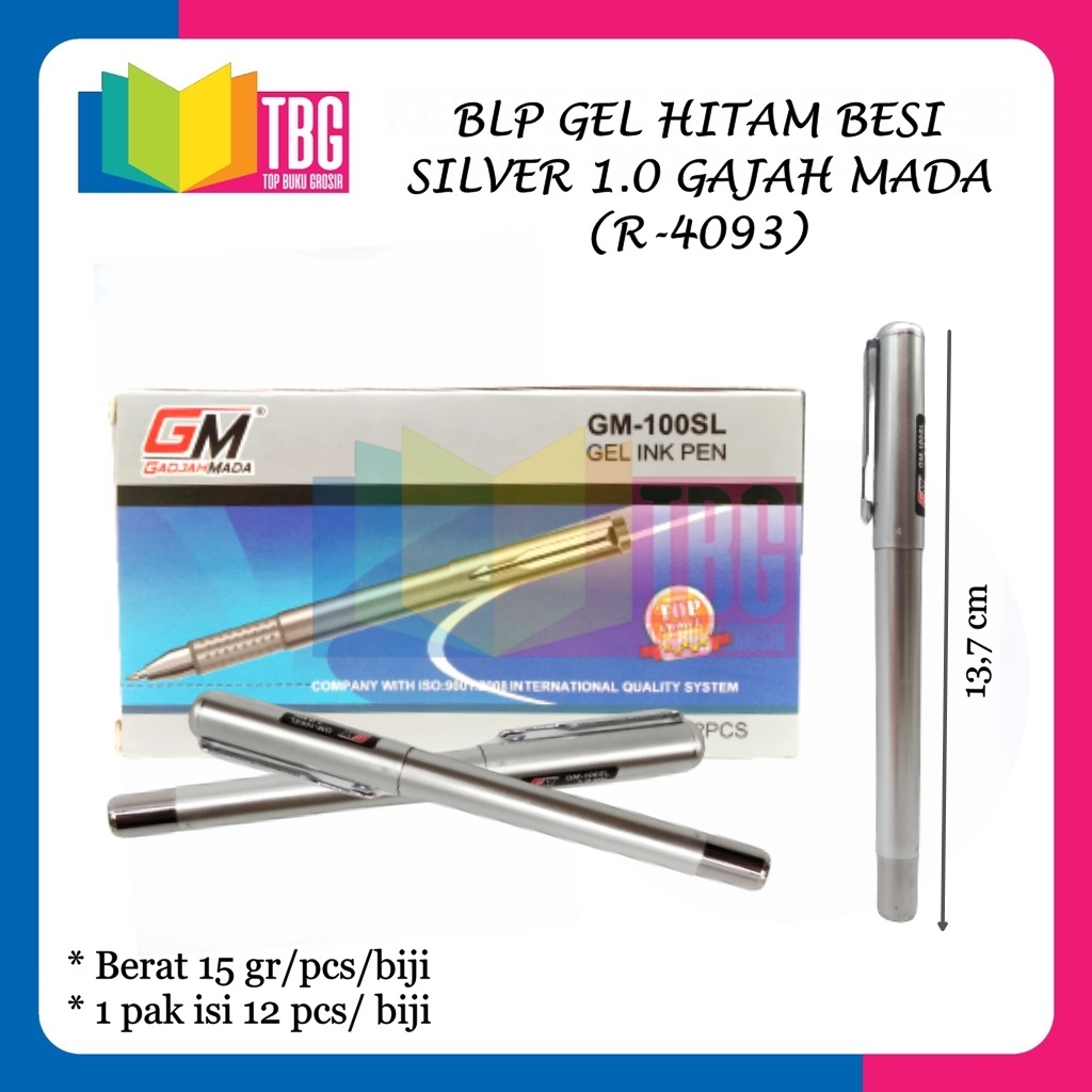 Jual 1 PCS BALLPOINT GEL HITAM BESI SILVER 1.0 GAJAH MADA PULPEN BOLPEN ...