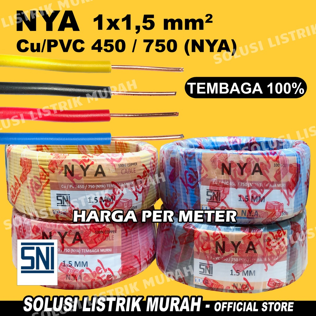 Jual Kabel NYA 1,5 mm 1.5 mm TEMBAGA MURNI SNI Kabel Listrik, kabel kawat tunggal 1,5 NYA 1X1,5 ...