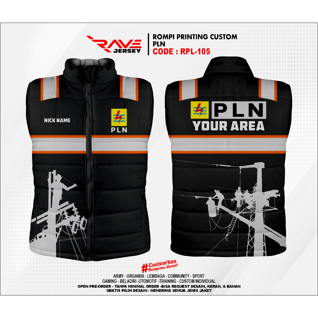 Jual ROMPI PUFFER/DACRON/GELEMBUNG PLN SESI 1 FULL PRINTING CUSTOM ...