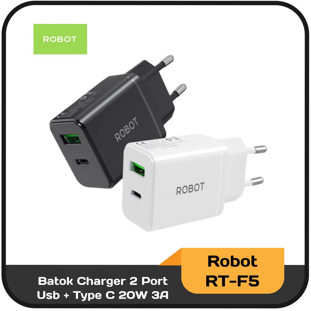 Jual Batok Charger Dual Port USB + Type C 3A 20W Robot RT - F5 Quick ...