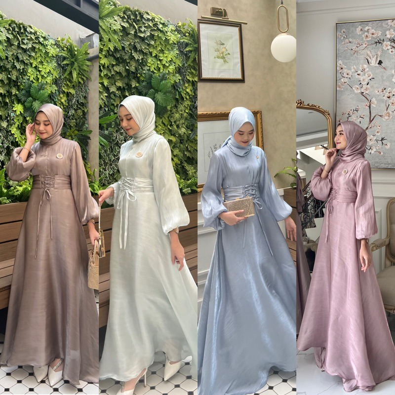 Jual Anya Long Dress Shimmer Baju Gamis Kondangan Premium Free Obi Belt ...
