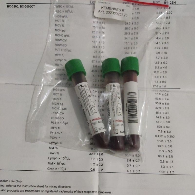 Jual Mindray Control darah 3D | darah kontrol | hematology analyzer ...