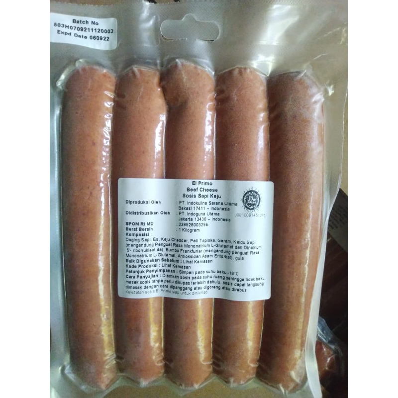 Jual EL PRIMO SOSIS BEEF CHEESE (SOSIS SAPI KEJU) 1 KG || Sosis Viral ...