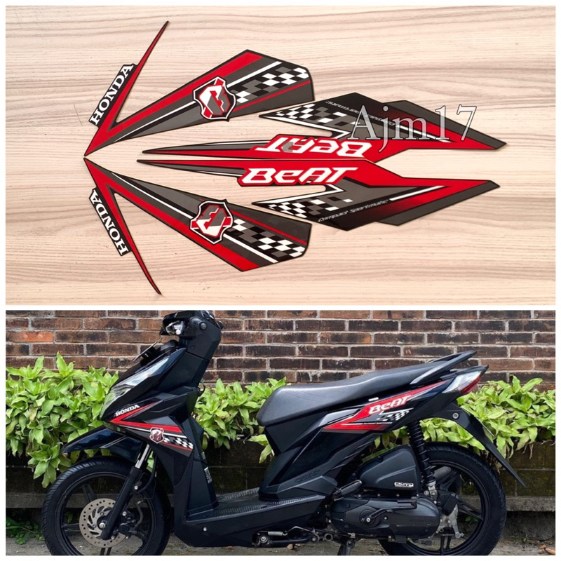 Jual STIKER STRIPING BEAT 2018 HITAM LIS MERAH | Shopee Indonesia