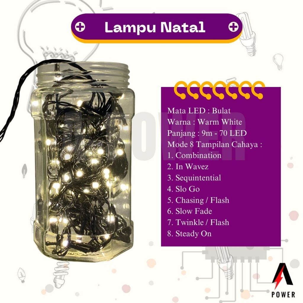 Jual Lampu LED Natal / Tumblr Warm White / Kabel Hitam | EV-303 (9m ...