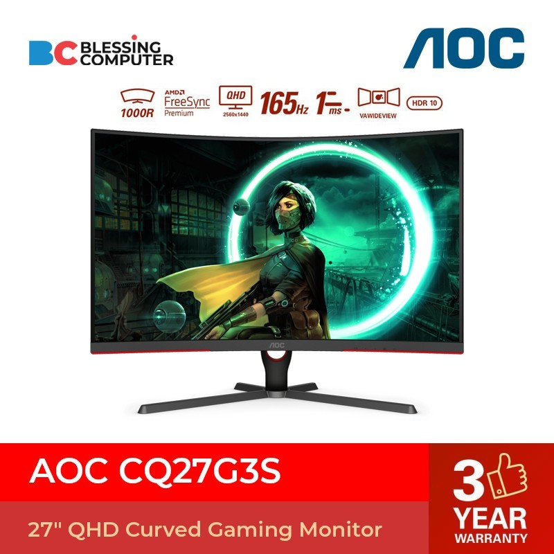Jual Monitor Gaming AOC CQ27G3S QHD 165Hz 1ms Curved 4717385945852 ...