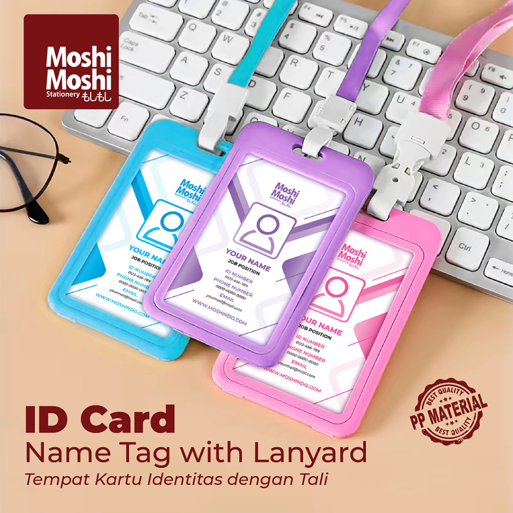 Jual ID Card Moshi Name Tag Holder Tempat Kartu Identitas Akses Tali ...