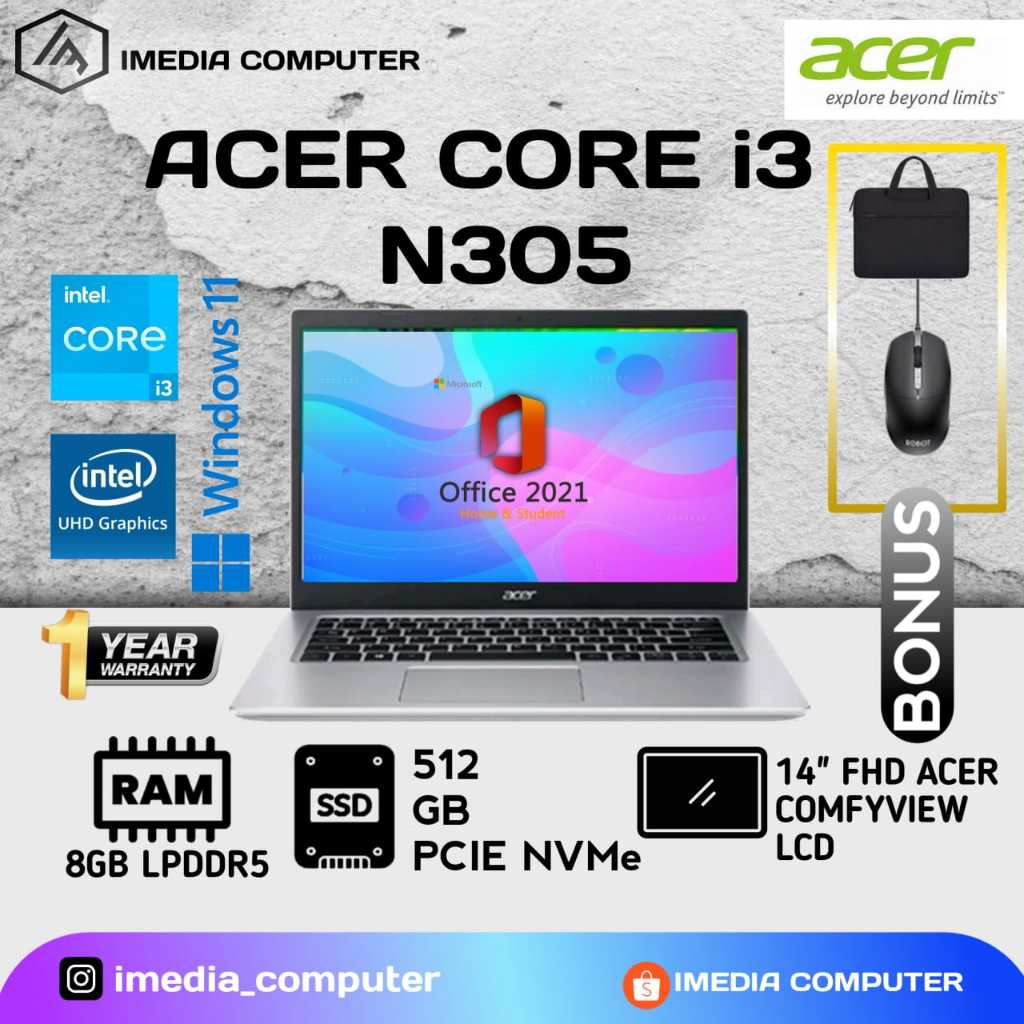 Jual ACER Aspire lite 3 Slim A314 36M i3-N305 8GB 256GB/512GB SSD FHD ...