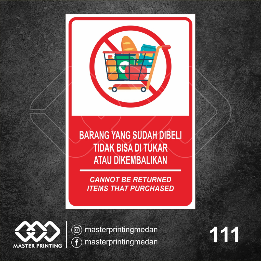 Jual 111 - Stiker Barang yang Sudah Dibeli Tidak Bisa Ditukar ...