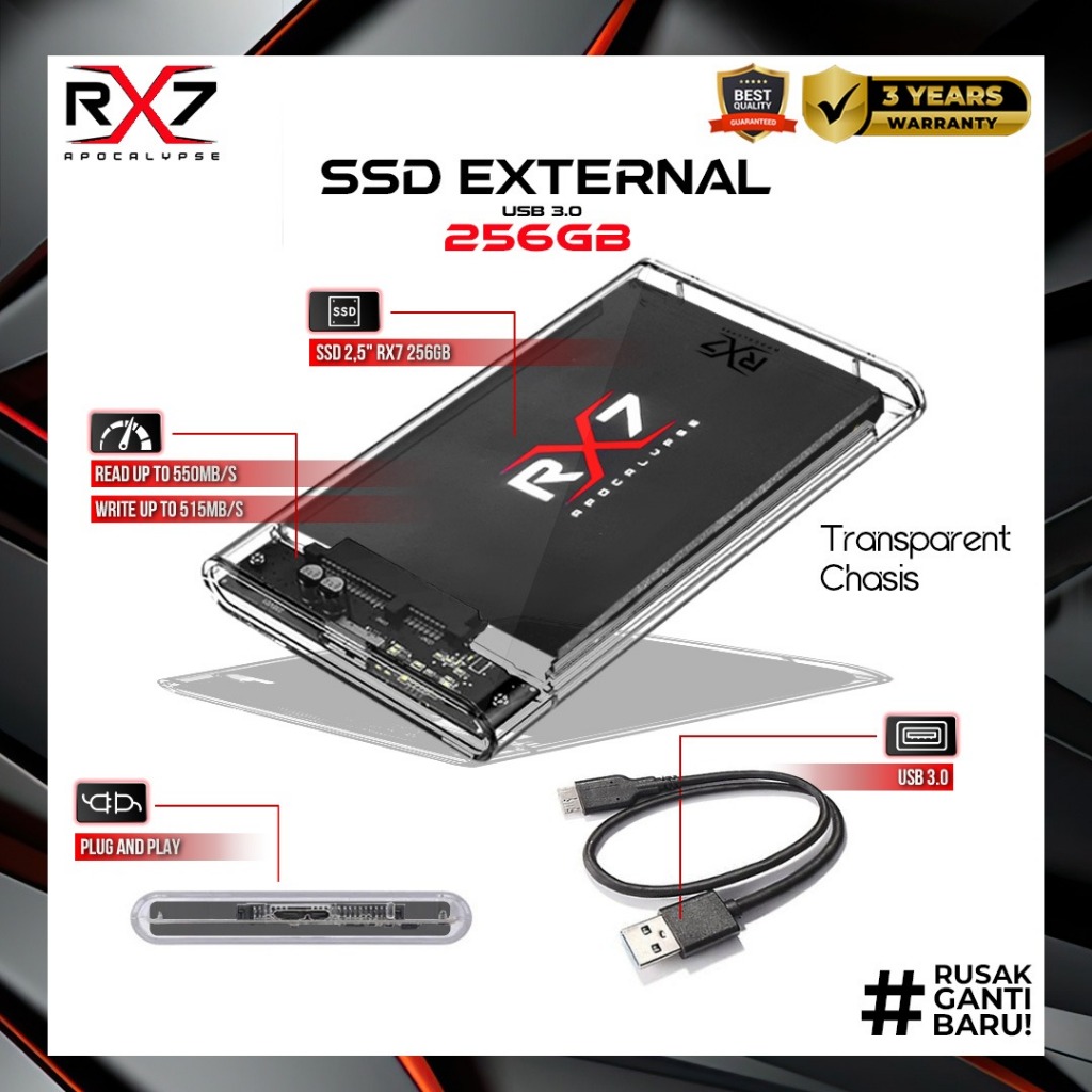 Jual Ssd external / portable / enclosure RX7 256GB USB 3.0 RESMI ...