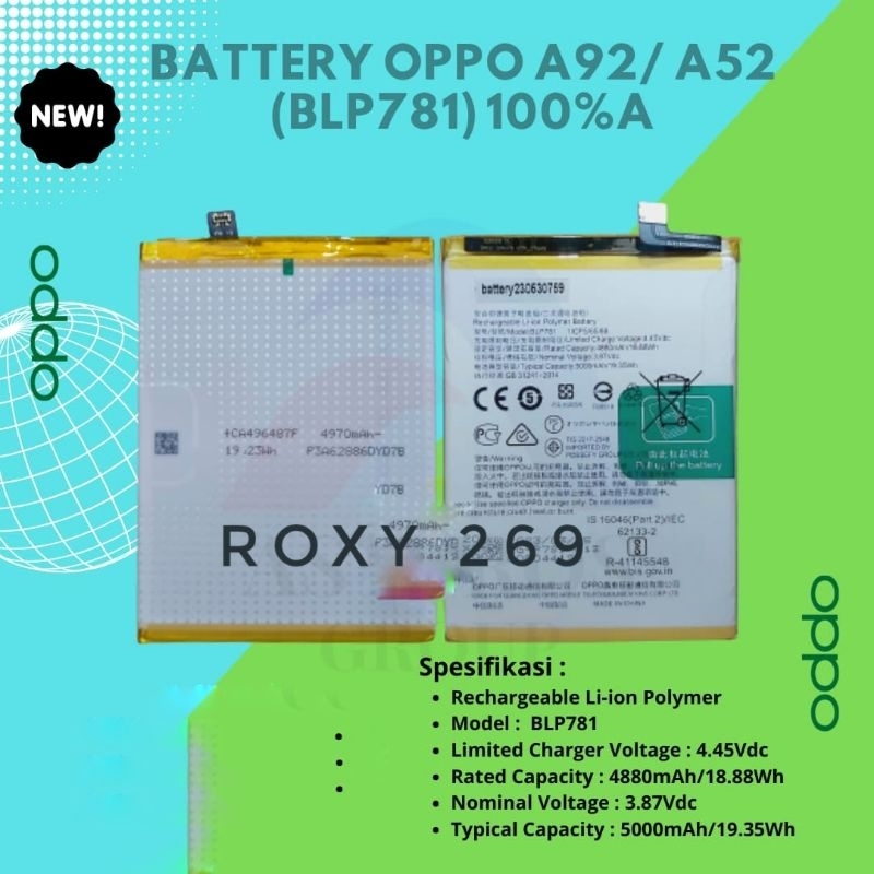 Jual Batre Baterai Oppo A92 - A52 BLP781 Original Ori Battery Batrei ...