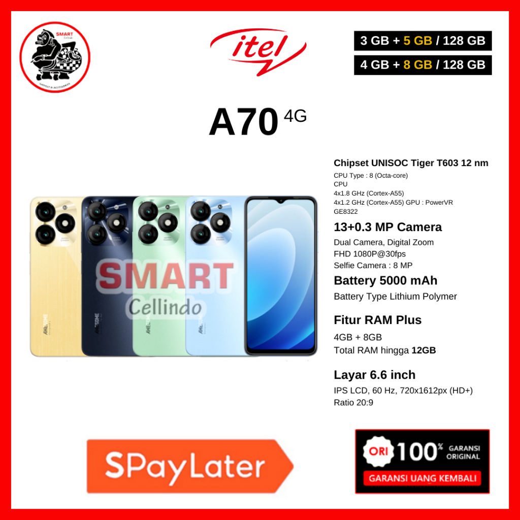 Jual HP ITEL A50 4/64GB, ITEL A50 3/64GB (GARANSI RESMI ITEL 1 TAHUN ...