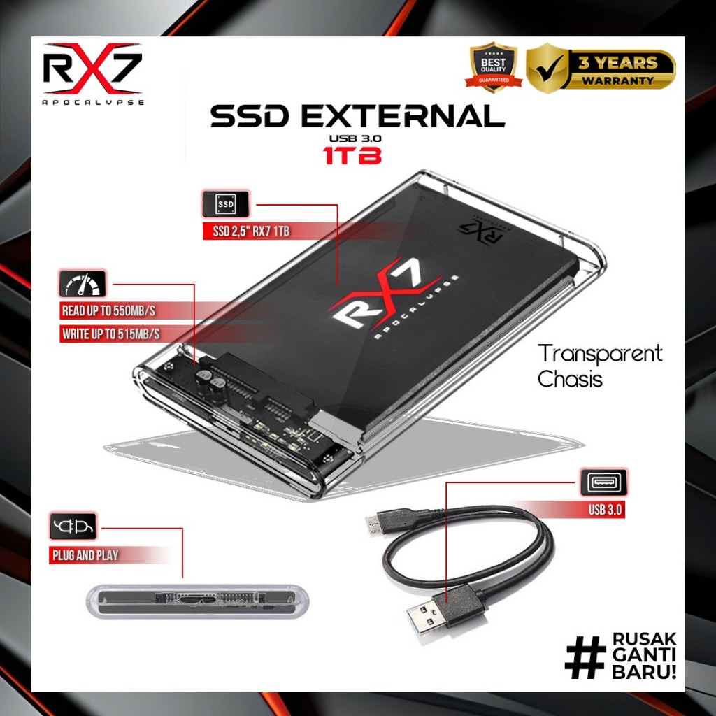 Jual Ssd external / portable / enclosure RX7 1TB USB 3.0 RESMI | Shopee ...