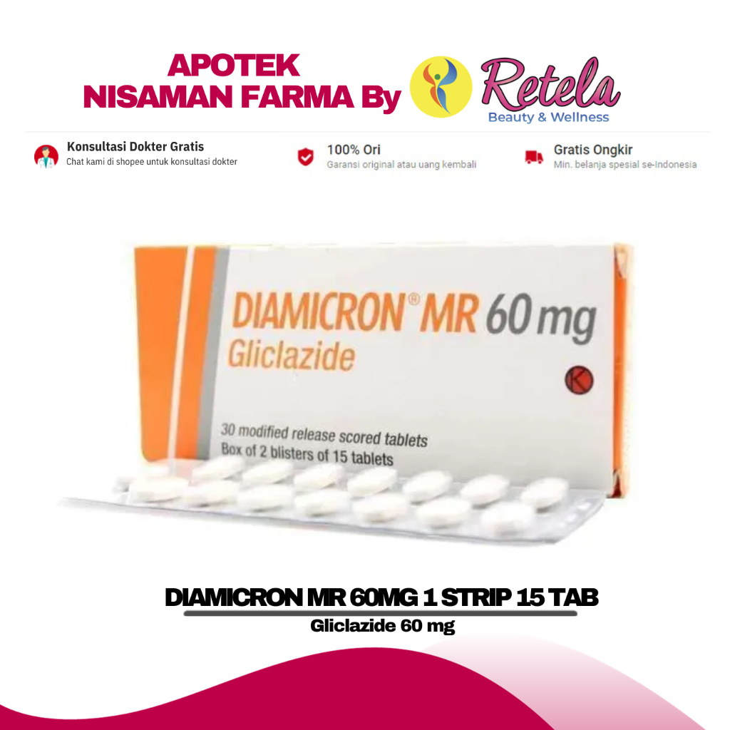 Jual DIAMICRON MR 60MG TABLET 1 STRIP 15 TABLET ( GLICLAZIDE 60 MG ...