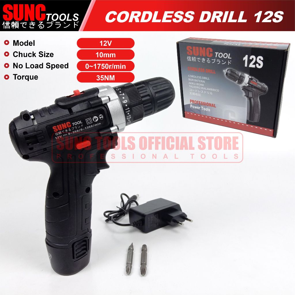 Jual SUNC TOOLS Mesin Bor Baterai Cordless Drill Bor Batere 12S 12V ...