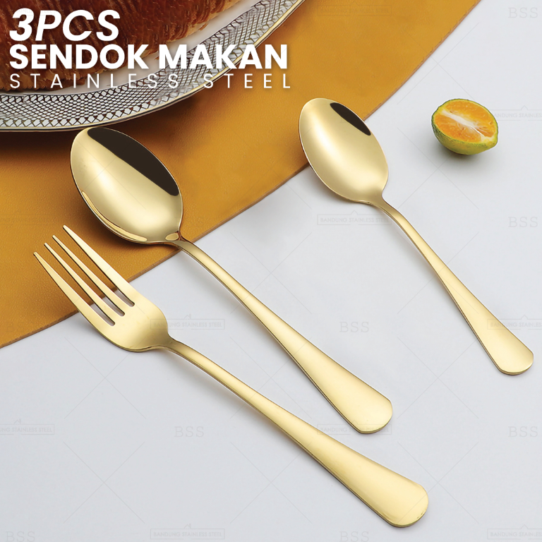 Jual SET Sendok Garpu 3pcs Premium Makan Hotel Cafe Gold Modern Tebal ...