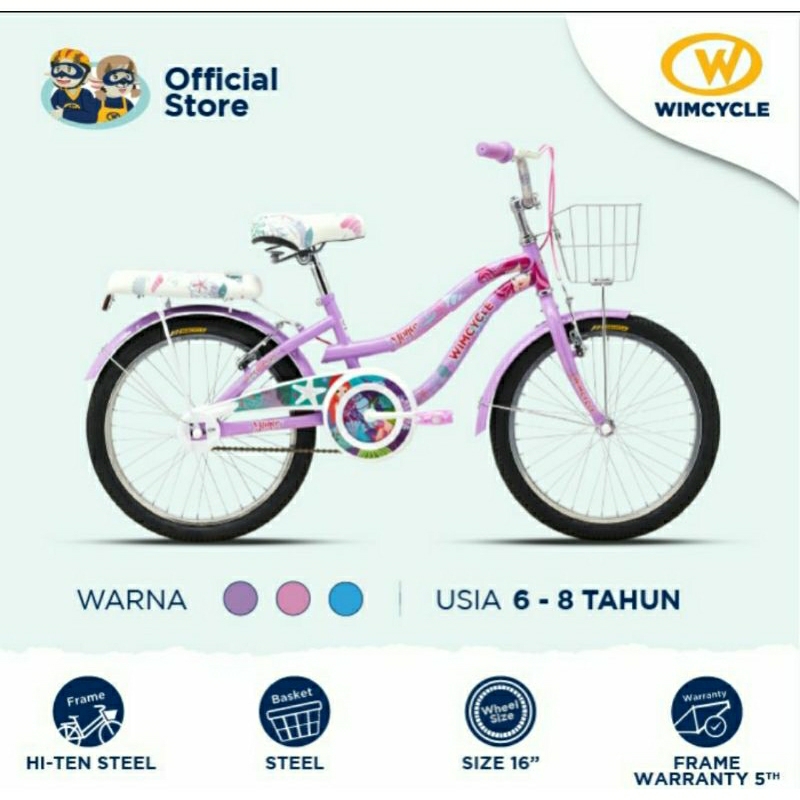 Jual Sepeda anak perempuan WIMCYCLE YUNA keranjang 20 inch | Shopee ...