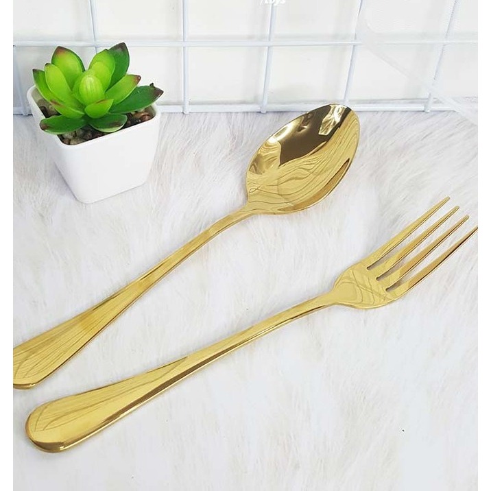 Jual Sendok Garpu Stainless Steel Tebal Gold - Alat Makan Korea Eceran ...