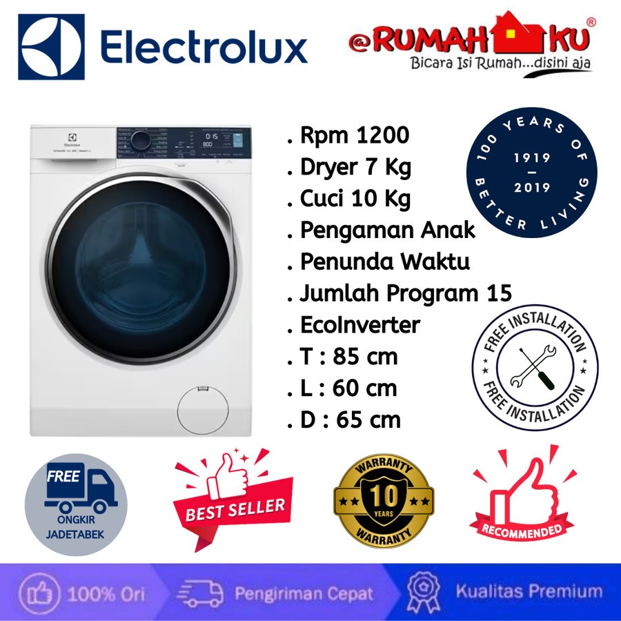 Jual MESIN CUCI ELECTROLUX EWW 1024 P5WB / EWW1024P5WB WASHER AND DRYER ...