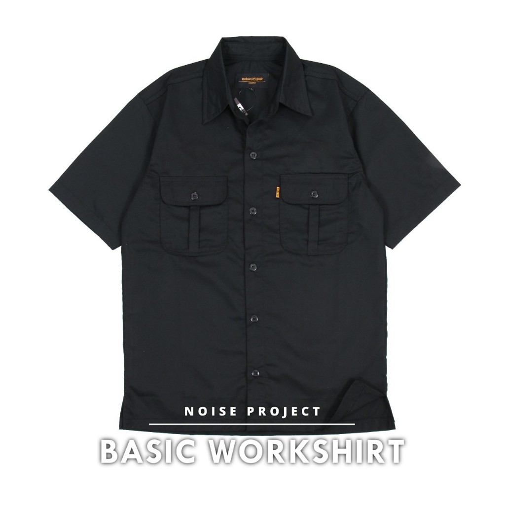 Jual TANS - Kemeja Workshirt Polos Hitam Noise Project Original Kemeja ...