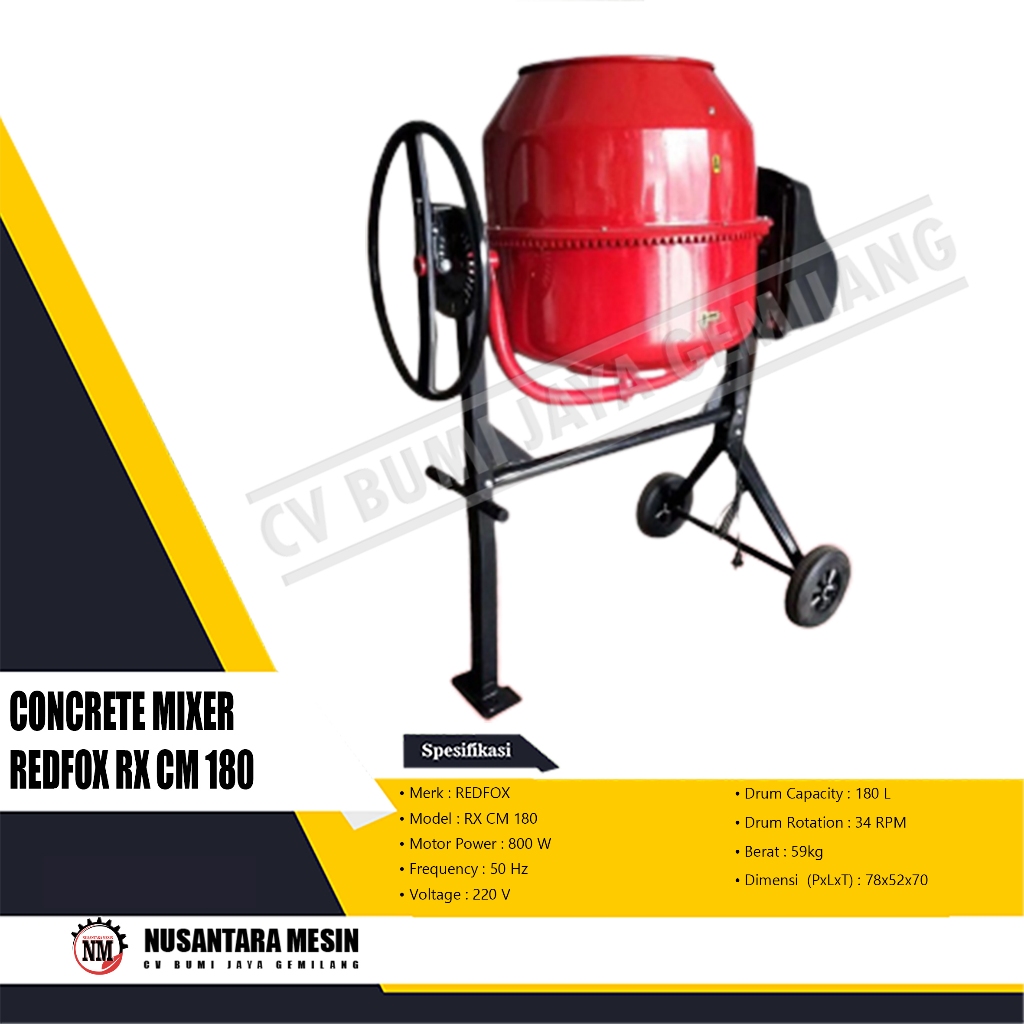 Jual MESIN PENGADUK SEMEN MOLEN / CONCRETE MIXER REDFOX RX CM 180 | Shopee Indonesia