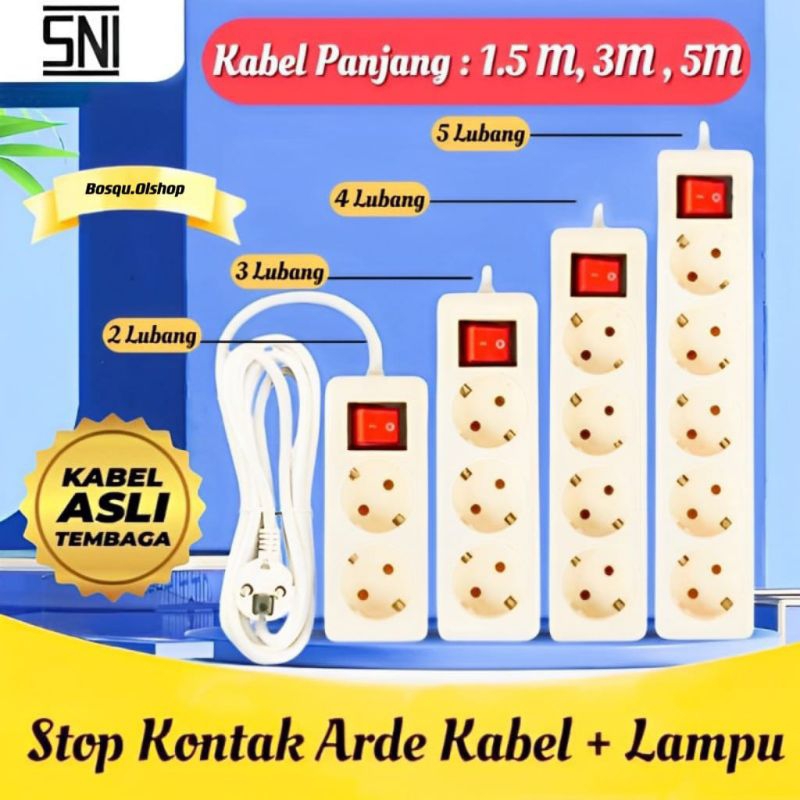 Jual Stop Kontak 3/4/5 Lubang 1.5/3/5 Meter Kabel + Saklar | Stop ...