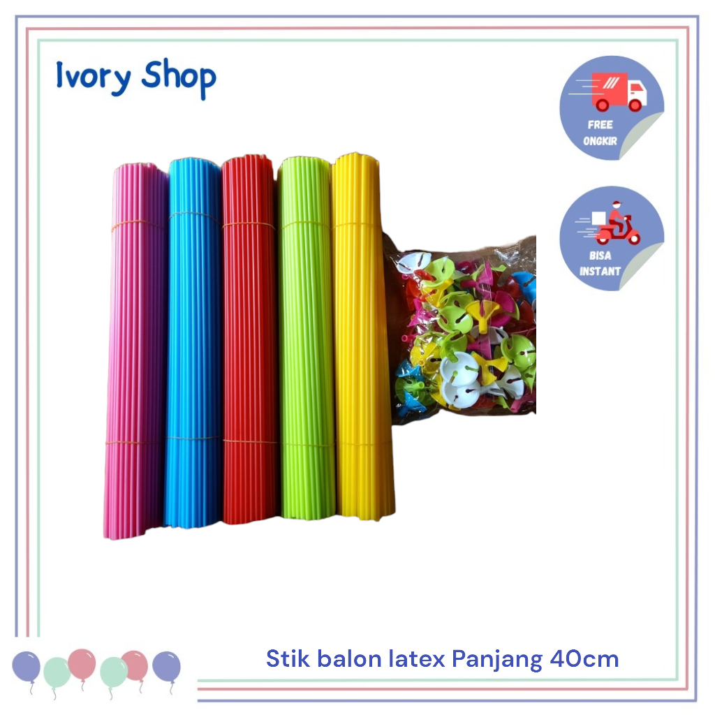 Jual Stick Balon / Stik gagang dan cup balon latex Panjang 40cm warna ...