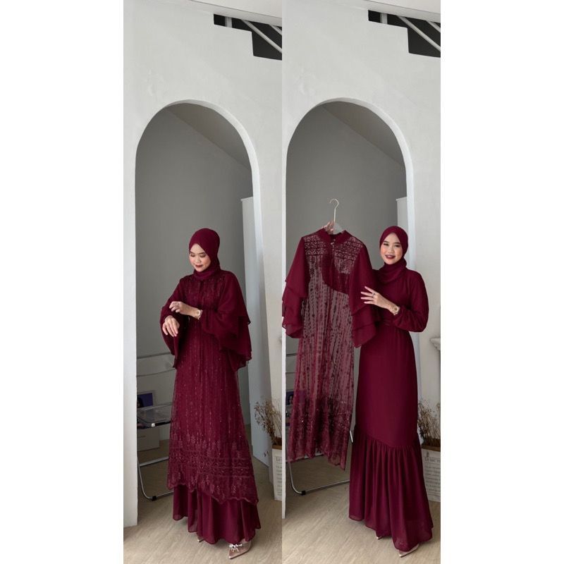 Jual DEVINA DRESS SET OUTER BAHAN SATIN ROBERTO OUTER BRUKAT MIX TILLE ...