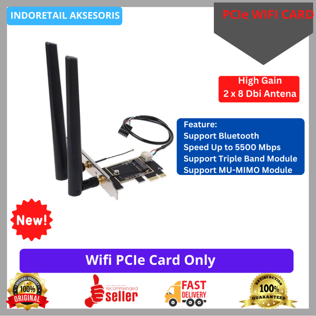 Jual PCIe Wifi Card NGFF Intel AC8265 AC7265 MT7921K AX210 AC9260 Dual ...