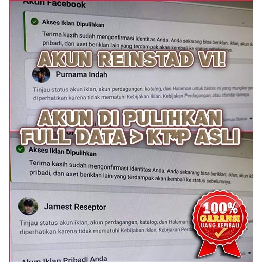 Jual Akun Facebook Ads Reinstad Dipulihkan Bangkit V1 Verif 1 Kali ...