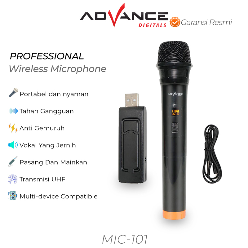 Jual Advance MIC-101 Professional Wireless Microphone Single Mikropon MIC101 Garansi Resmi ...