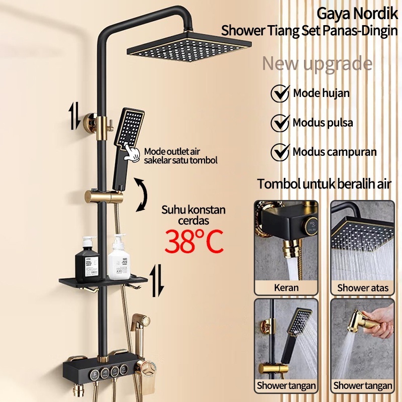 Jual Shower Kamar Mandi 4 Dalam 1 Set Dengan Sprayer Faucet Sprayer / Black Gold Kamar Mandi ...