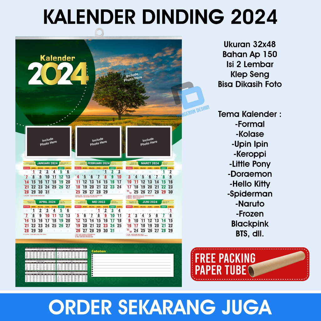 Jual Cetak Kalender Dinding 2024 Isi 2 Lembar Murah Bisa Custom Foto Sendiri | Shopee Indonesia