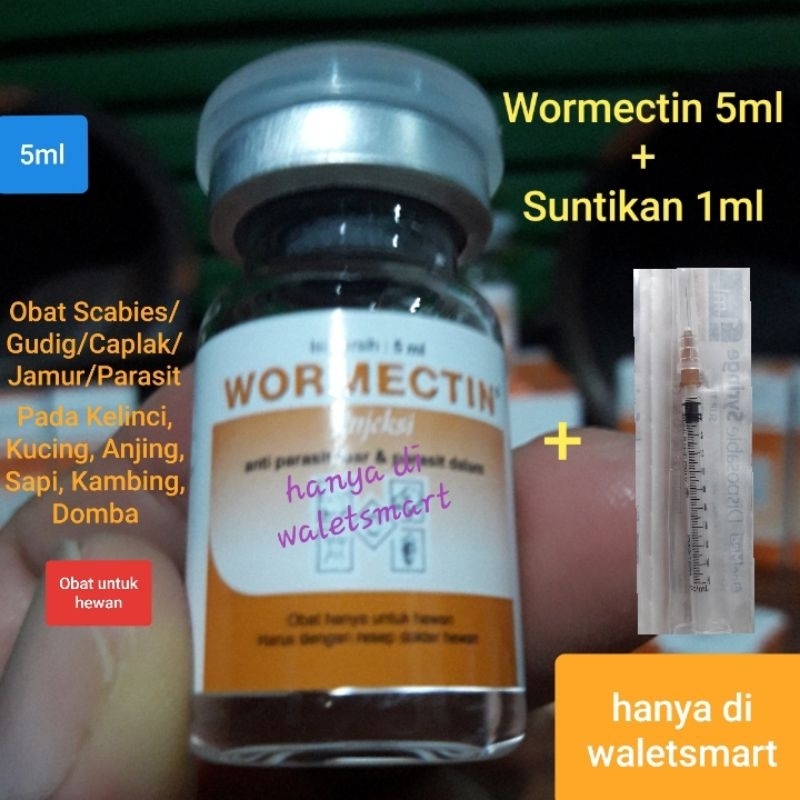 Jual WORMECTIN 5ml + Suntikan Obat Jamur Parasit Scabies Cacing Kudis ...