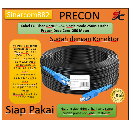 Jual Kabel FO Fiber Optic SC-SC Single mode 250M / Kabel Precon Drop ...