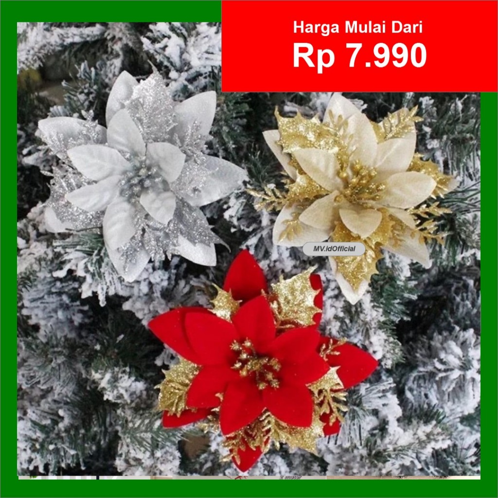 Jual Hiasan Bunga Kastuba Poinsettia Ornamen Dekorasi Gantungan Pohon ...