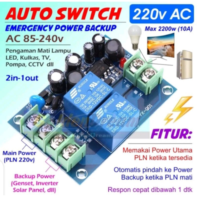 Jual auto switch AC 220v PLN dual power backup mati lampu switcher Ats ...