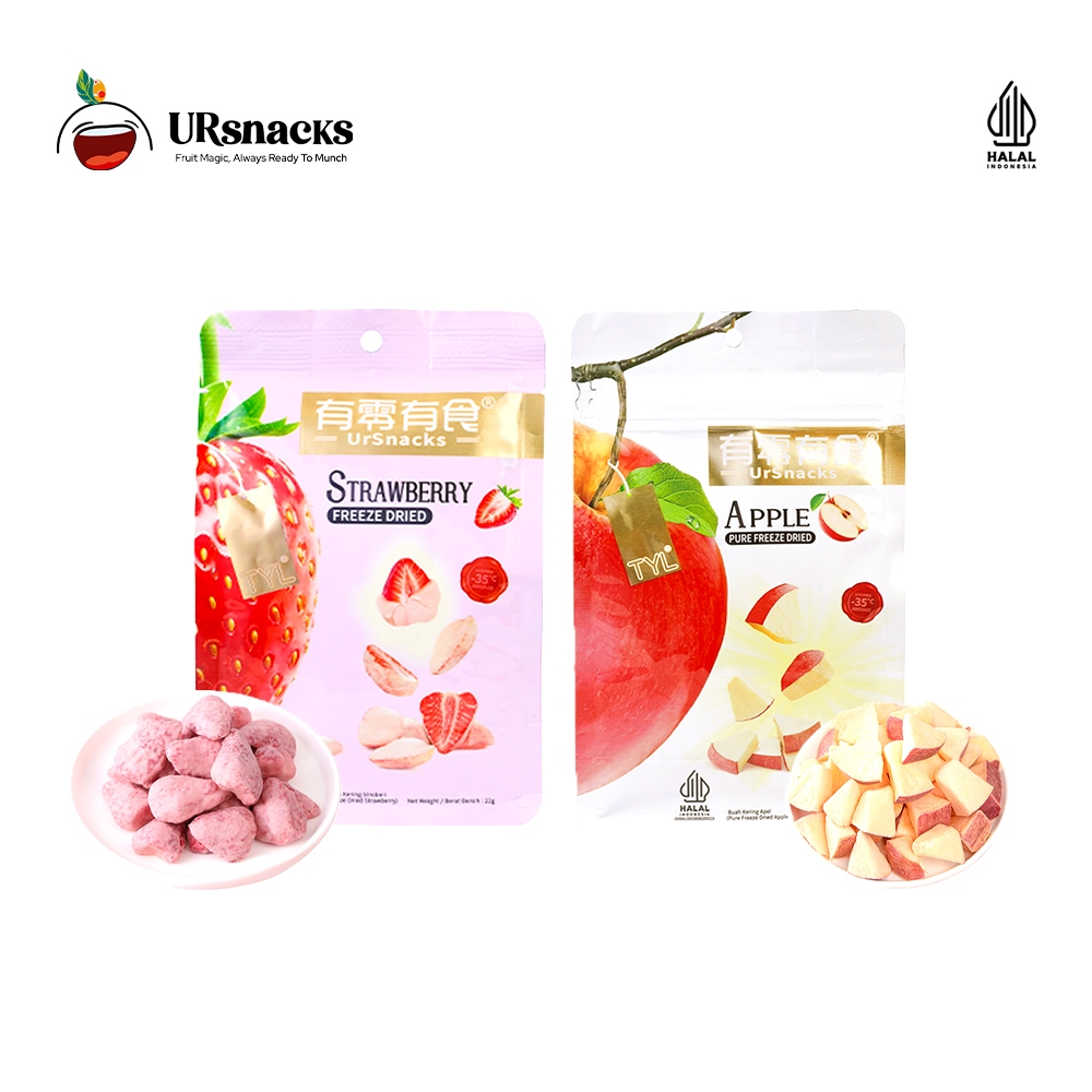 Jual URSNACKS Bundle Of 2 - Freeze Dried Keripik Sehat Strawberry + Apple Buah Vakum Cemilan ...