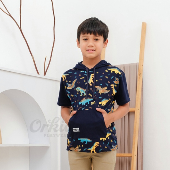 Jual ORKIDS Kaos Hoodie Anak Laki Laki umur 1 - 12 tahun Kupluk Distro Paint Dino Navy | Shopee ...