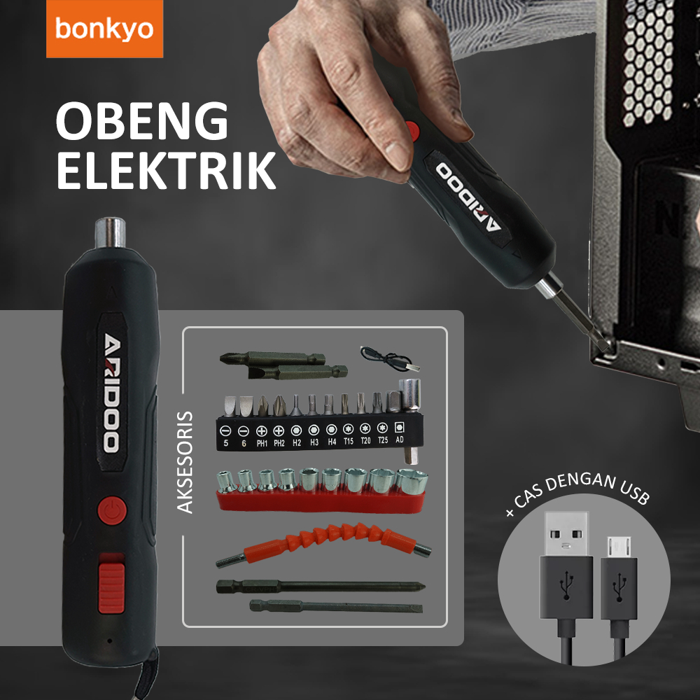 Jual Bonkyo Cordless Screwdriver Obeng Listrik Set Mesin Bor Cordless ...